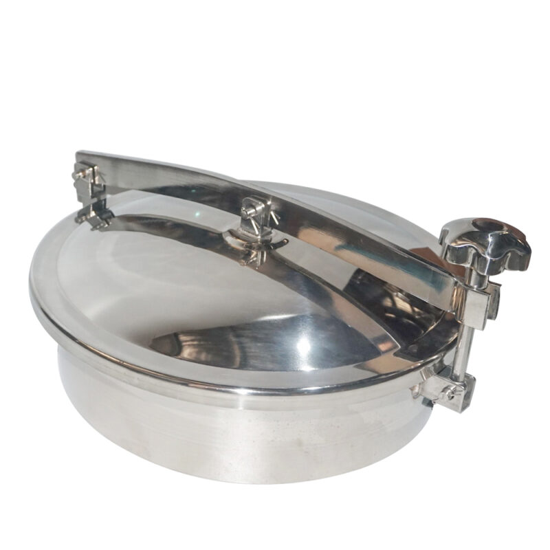 Stainless steel tank manhole cover for pharmaceutical CIP systems